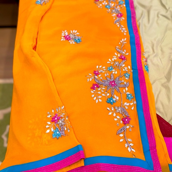 Sarees | Usha Bagri Mango Color Yellow Orange Embroidered Sari Saree ...